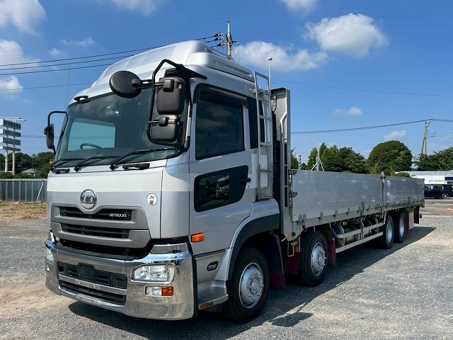 H27 UDトラックス クオン アルミブロック 8×4 4軸低床2デフ 13.9トン積載 後輪エアサス エスコットⅤ 380馬力 5方開 スタンション 10t 25t 大型 平ボディ | 中古 ...